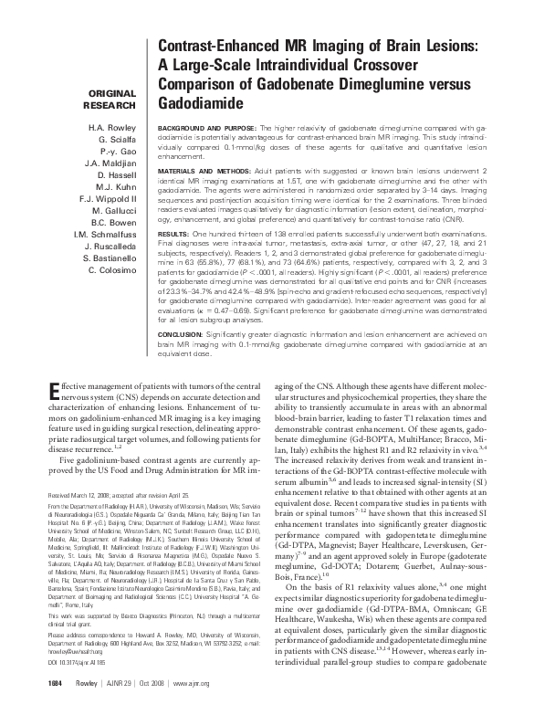 (PDF) Contrast-Enhanced MR Imaging of Brain Lesions: A Large-Scale ...