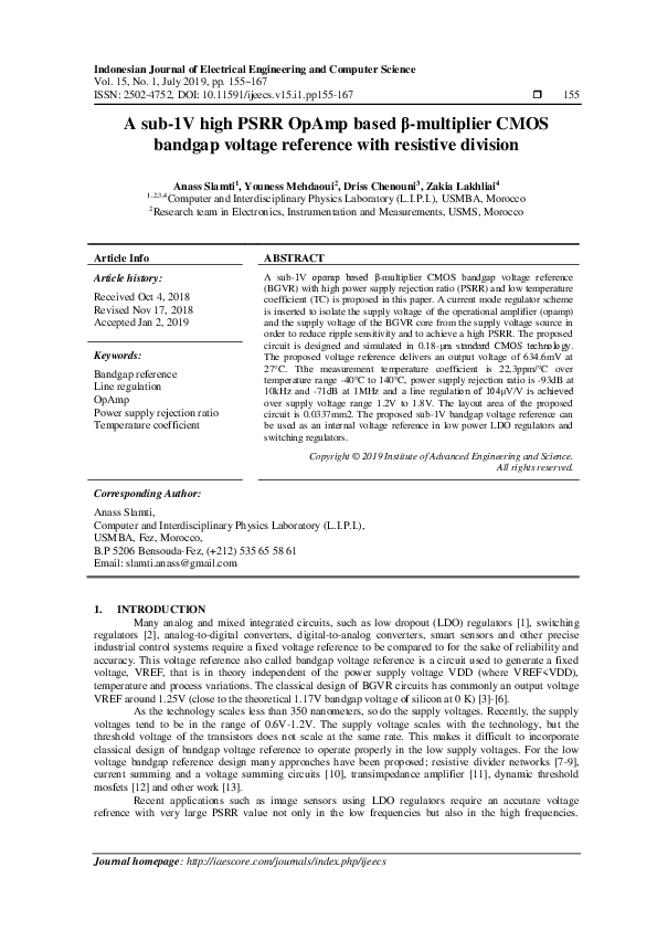 (PDF) A sub-1V high PSRR OpAmp based β-multiplier CMOS bandgap voltage ...