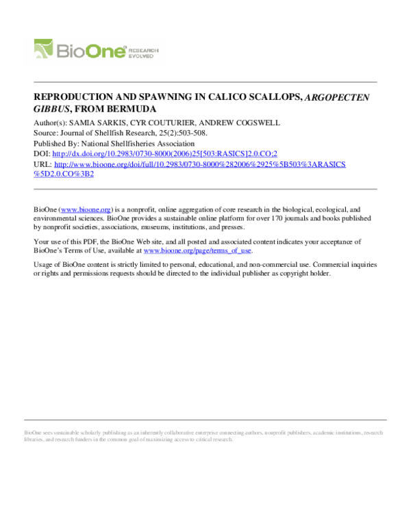 (PDF) Reproduction and Spawning in Calico Scallops, Argopecten Gibbus ...