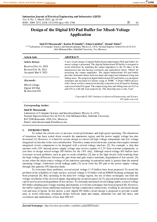 (PDF) Design of the Digital I/O Pad Buffer for Mixed-Voltage Application
