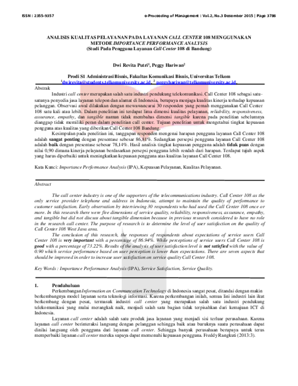 (PDF) Analisis Kualitas Pelayanan Pada Layanan Call Center 108 Menggunakan Metode Importance ...