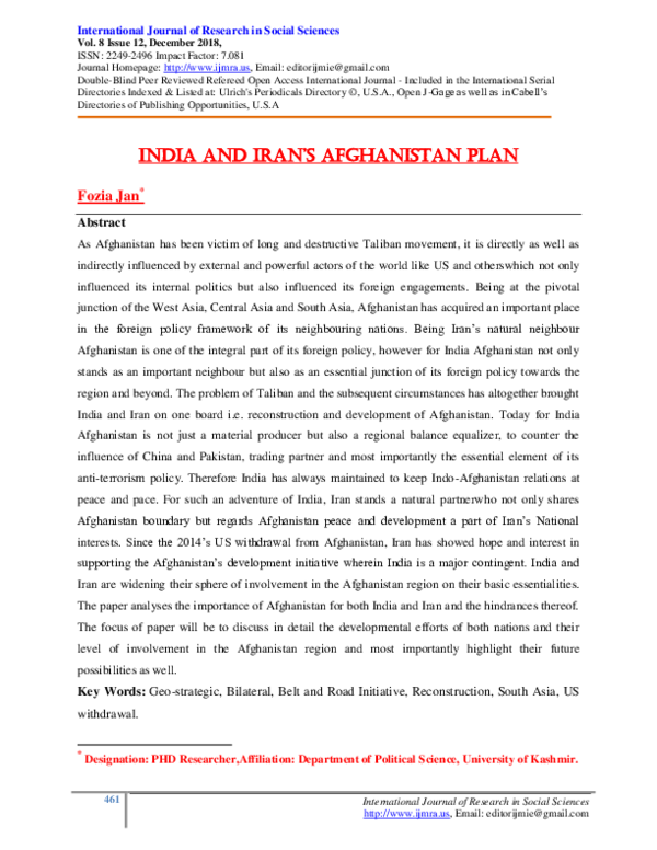 (PDF) India and Iran's AfghAnistAn PlAn