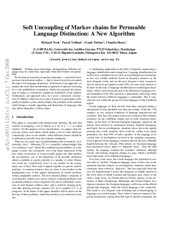 (PDF) Soft uncoupling of markov chains for permeable language distinction: A new algorithm