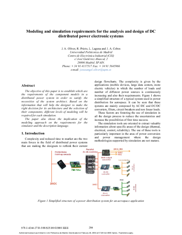 (PDF) Modeling and simulation requirements for the analysis and design of DC distributed power ...
