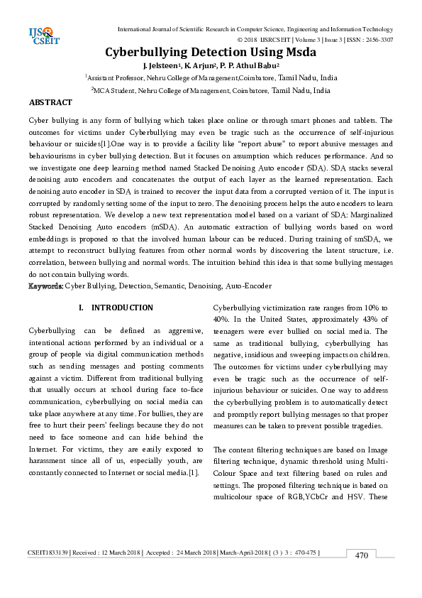 Pdf Cyberbullying Detection Using Msda