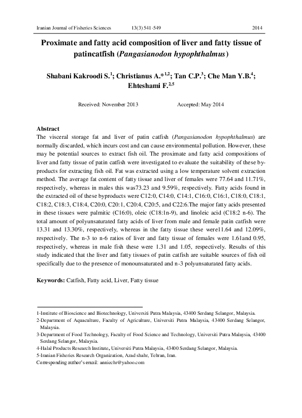 (PDF) Proximate and fatty acid composition of liver and fatty tissue of ...