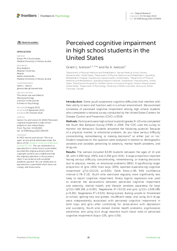 (PDF) Perceived cognitive impairment in high school students in the ...