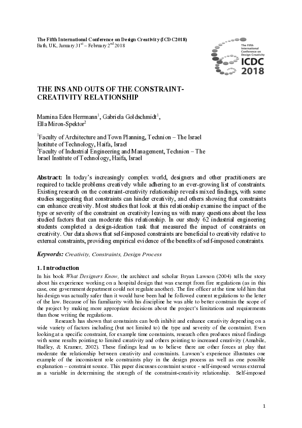 (PDF) The Ins and Outs of the Constraint- Creativity Relationship