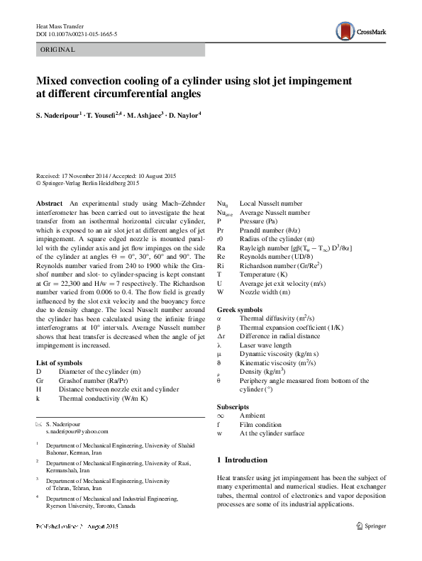 (PDF) Mixed convection cooling of a cylinder using slot jet impingement ...