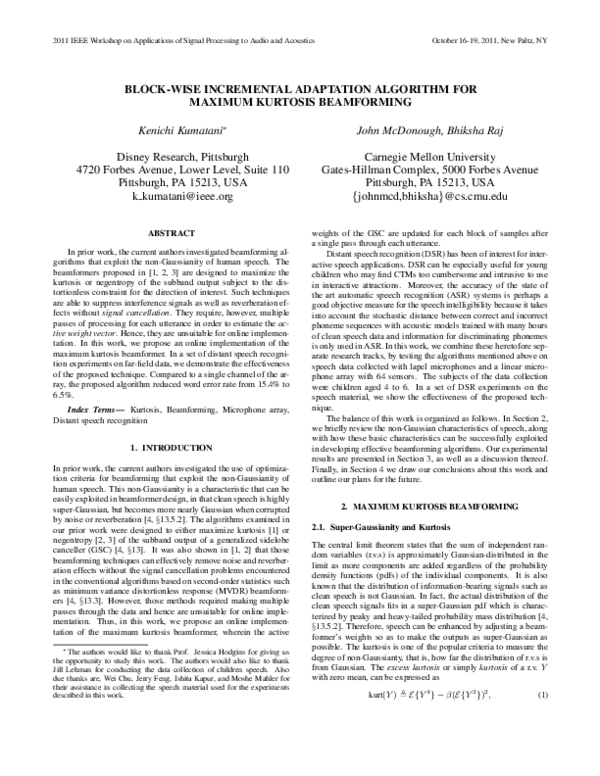 Pdf Block Wise Incremental Adaptation Algorithm For Maximum Kurtosis Beamforming Bhiksha Raj