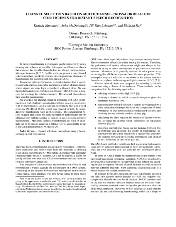(PDF) Channel selection based on multichannel cross-correlation coefficients for distant speech ...