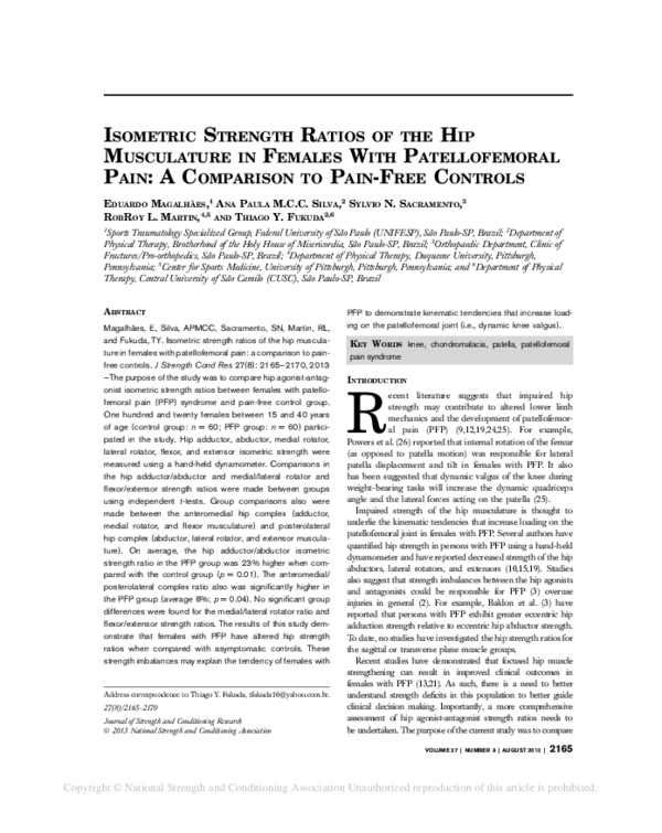 (PDF) Isometric Strength Ratios of the Hip Musculature in Females With ...