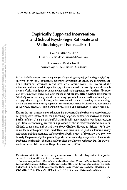 (PDF) Empirically supported interventions and school psychology: Conceptual and practice issues ...