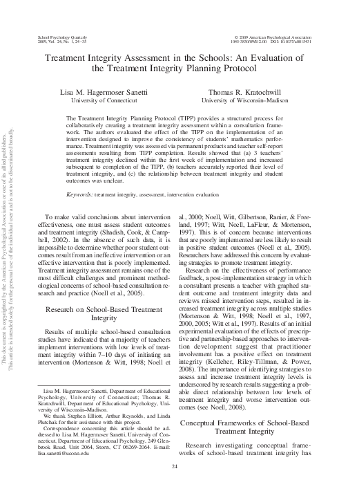 (PDF) Treatment integrity assessment in the schools: An evaluation of ...