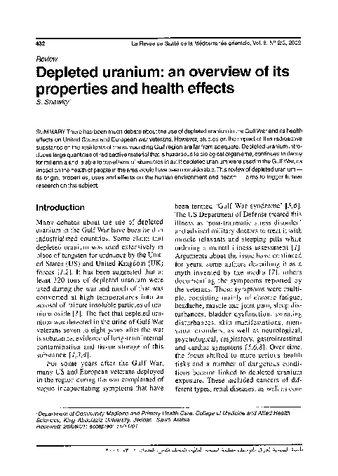 (PDF) Depleted uranium: an overview of its properties and health effects