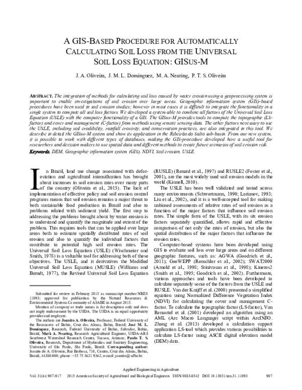 (PDF) A GIS-Based Procedure for Automatically Calculating Soil Loss ...