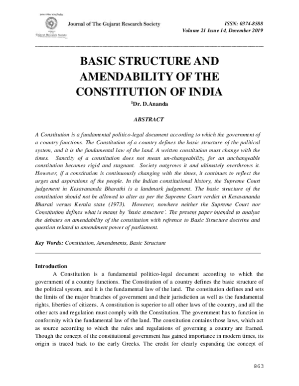 (PDF) BASIC STRUCTURE AND AMENDABILITY OF THE CONSTITUTION OF INDIA