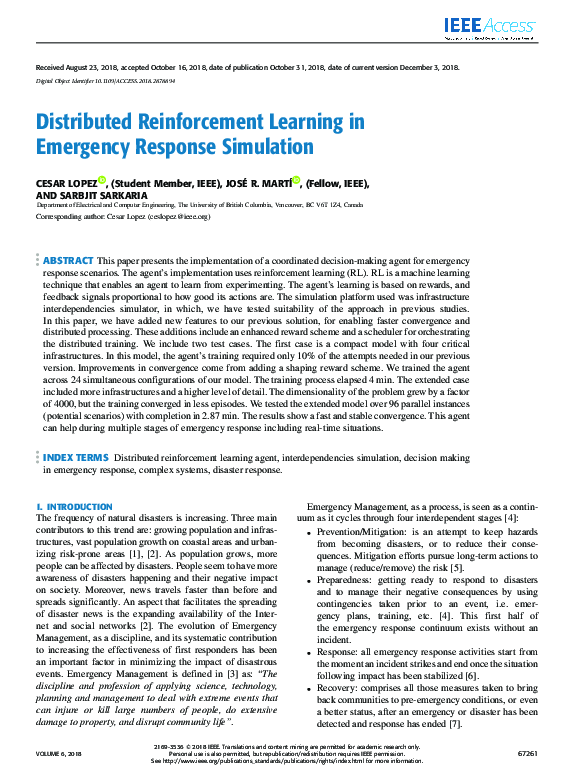 Pdf Distributed Reinforcement Learning In Emergency Response Simulation