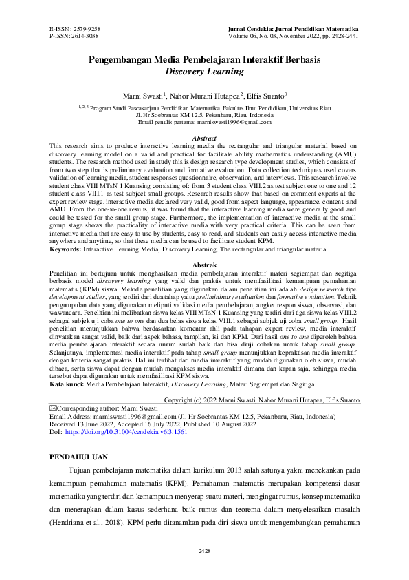 (PDF) Pengembangan Media Pembelajaran Interaktif Berbasis Discovery Learning