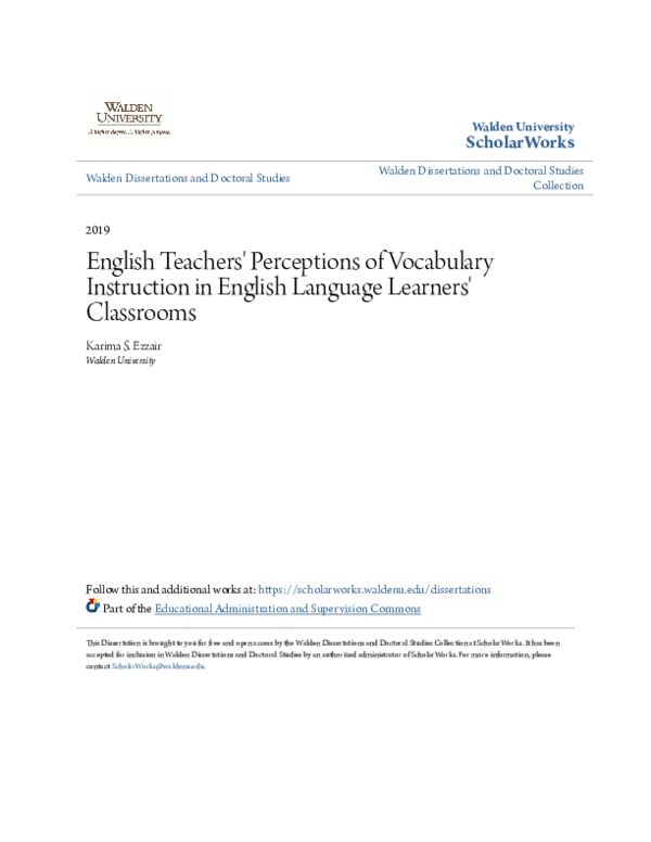 (PDF) English Teachers\u27 Perceptions of Vocabulary Instruction in ...