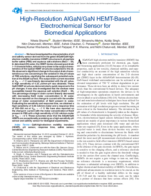 (PDF) High-Resolution AlGaN/GaN HEMT-Based Electrochemical Sensor for Biomedical Applications