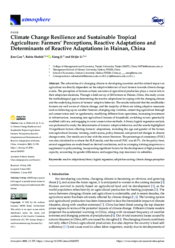 (PDF) Climate Change Resilience and Sustainable Tropical Agriculture ...