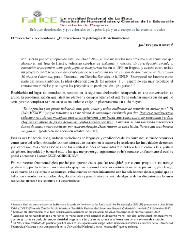(PDF) El "escrache" a la colombiana: ¿Intersecciones de patologías de ...