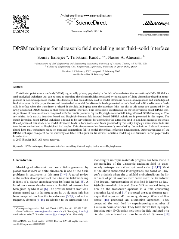 (PDF) DPSM technique for ultrasonic field modelling near fluid–solid interface | Sourav Banerjee ...