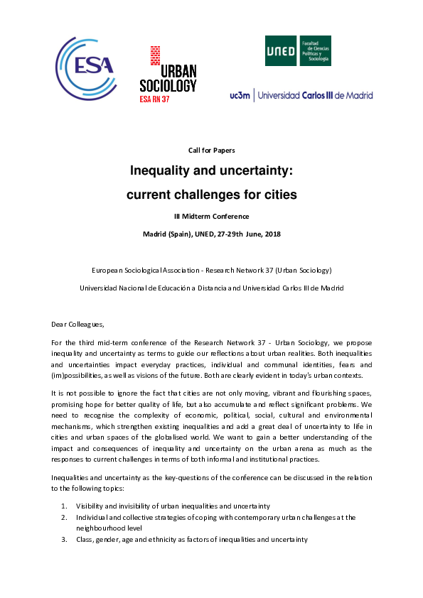(PDF) Inequality and Uncertainty: Current Challenges for Cities