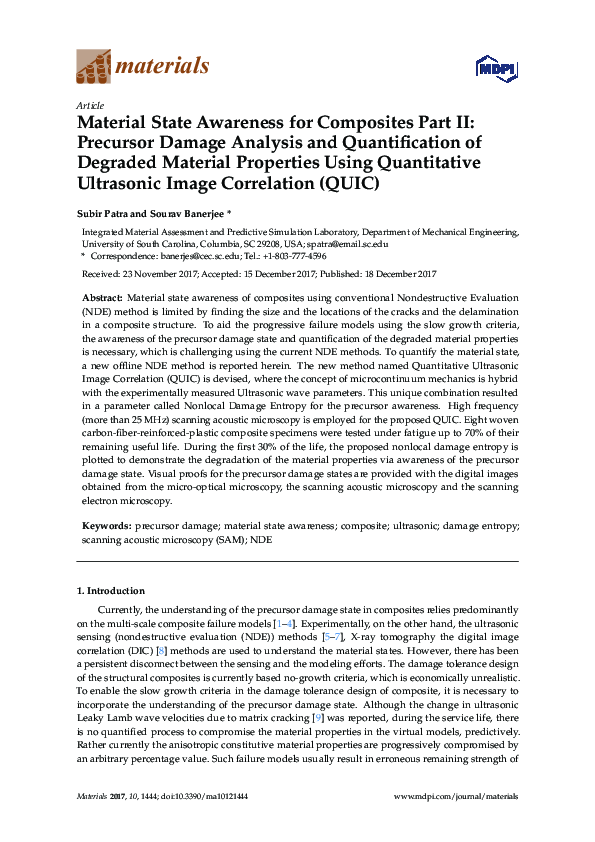 (PDF) Material State Awareness for Composites Part II: Precursor Damage ...