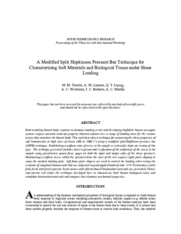 (PDF) A modified split hopkinson pressure bar technique for characterizing soft materials and ...