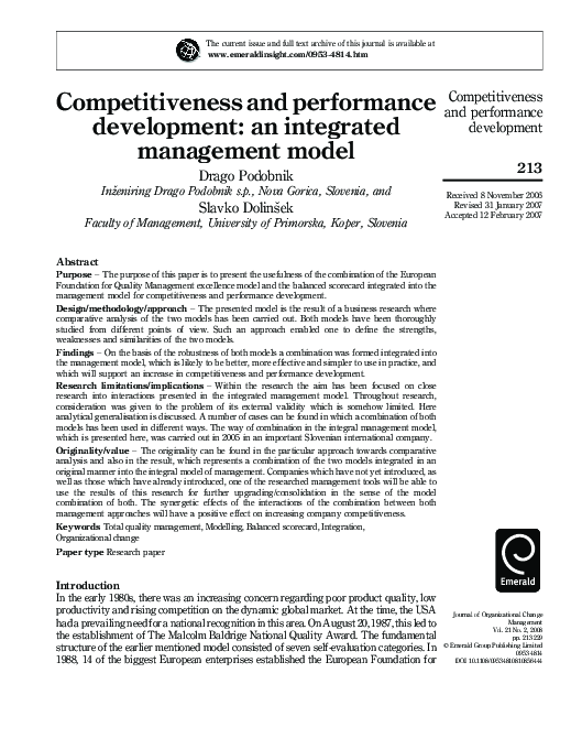 (PDF) Competitiveness and performance development: an integrated management model
