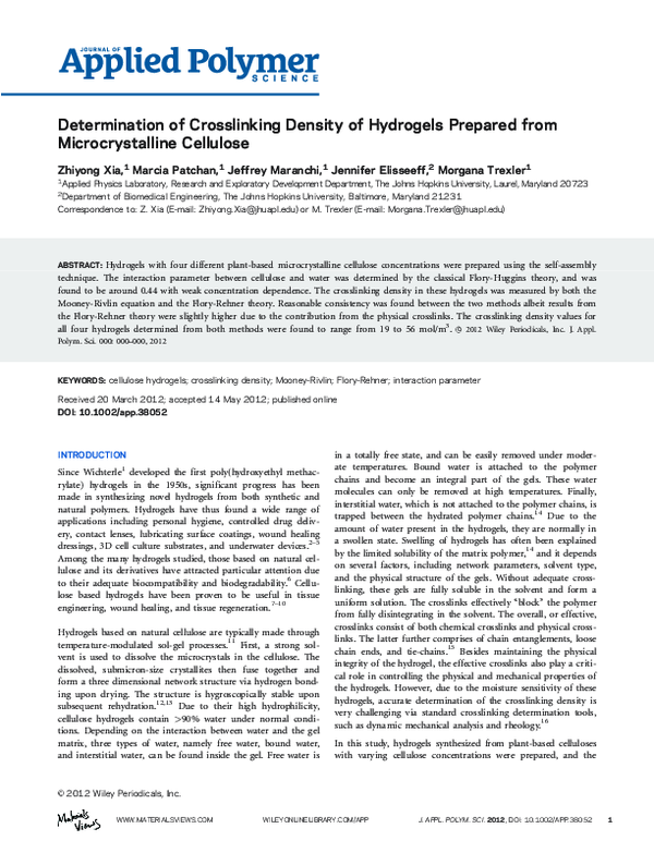 (PDF) Determination of crosslinking density of hydrogels prepared from ...