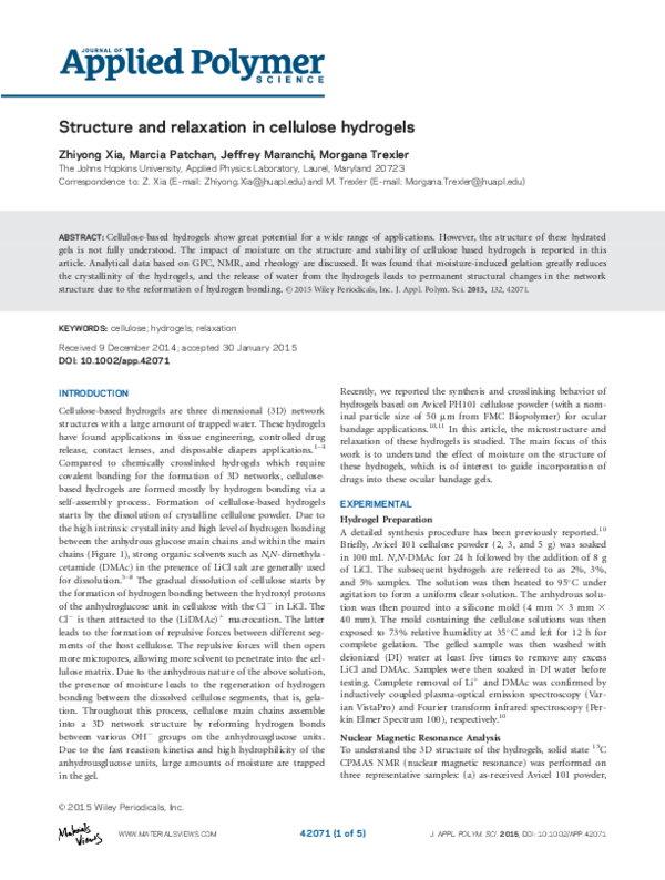 (PDF) Structure and relaxation in cellulose hydrogels