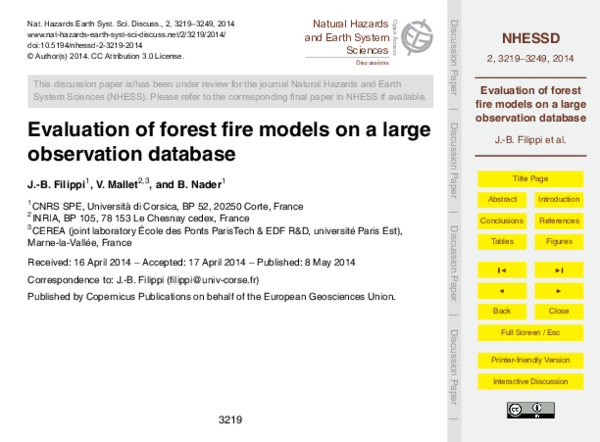 (PDF) Evaluation of forest fire models on a large observation database