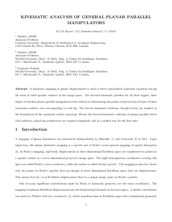 (PDF) Unified Kinematic Analysis of General Planar Parallel Manipulators