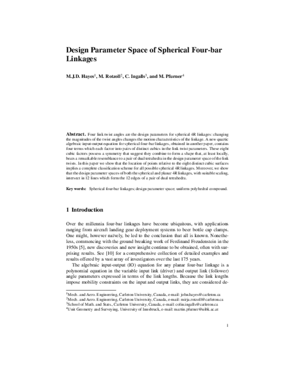 (PDF) Design Parameter Space of Spherical Four-Bar Linkages