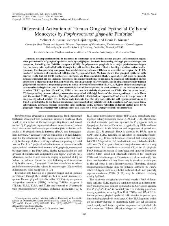 (PDF) Differential Activation of Human Gingival Epithelial Cells and ...