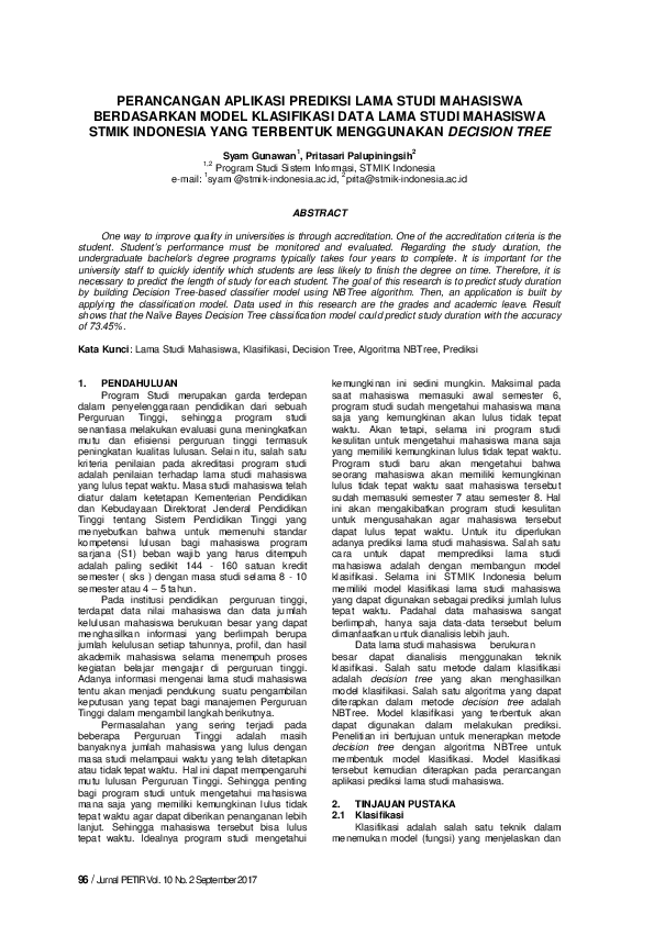 (PDF) Perancangan Aplikasi Prediksi Lama Studi Mahasiswa Berdasarkan ...