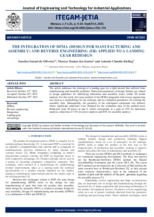 (PDF) The integration of DFMA (Design for Manufacturing and Assembly) and Reverse Engineering ...