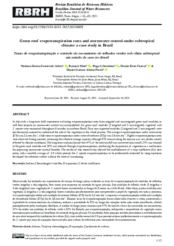(PDF) Green roof evapotranspiration rates and stormwater control under ...
