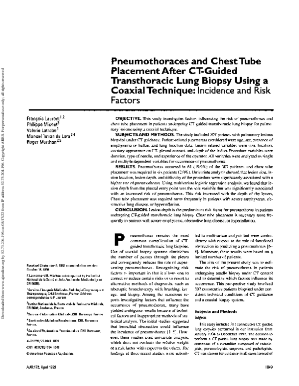 (PDF) Pneumothoraces and chest tube placement after CT-guided ...