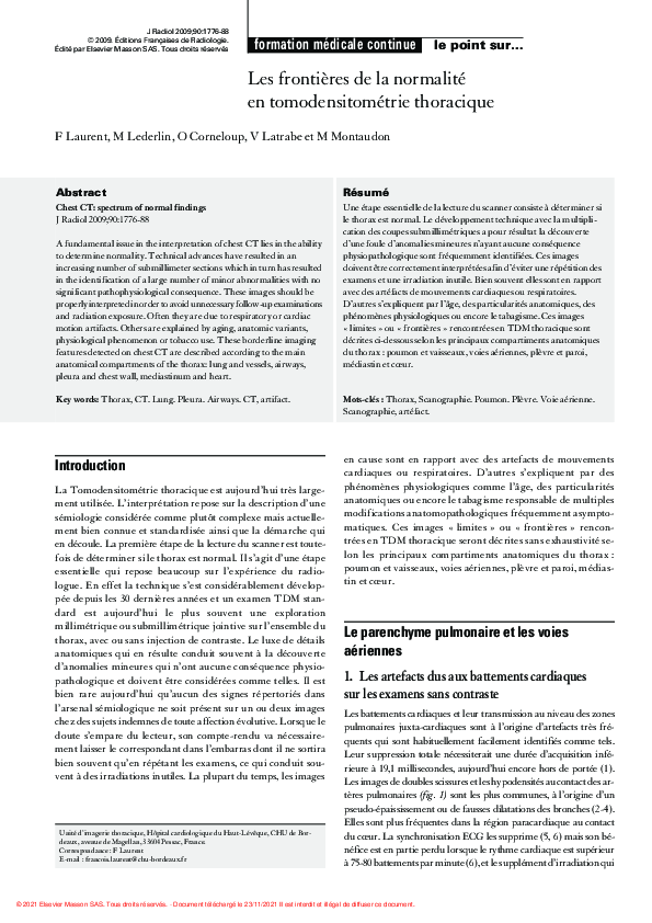 (PDF) Les frontières de la normalité en tomodensitométrie thoracique