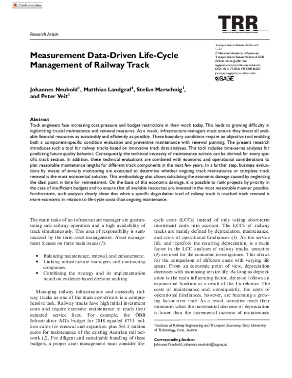 Pdf Measurement Data Driven Life Cycle Management Of Railway Track