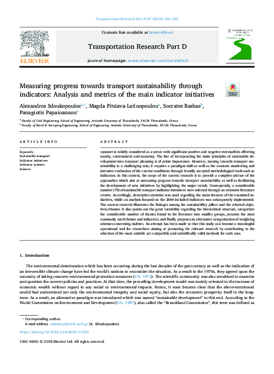 (PDF) Measuring progress towards transport sustainability through ...