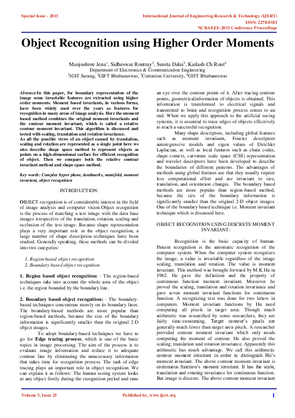 (PDF) Object Recognition using Higher Order Moments