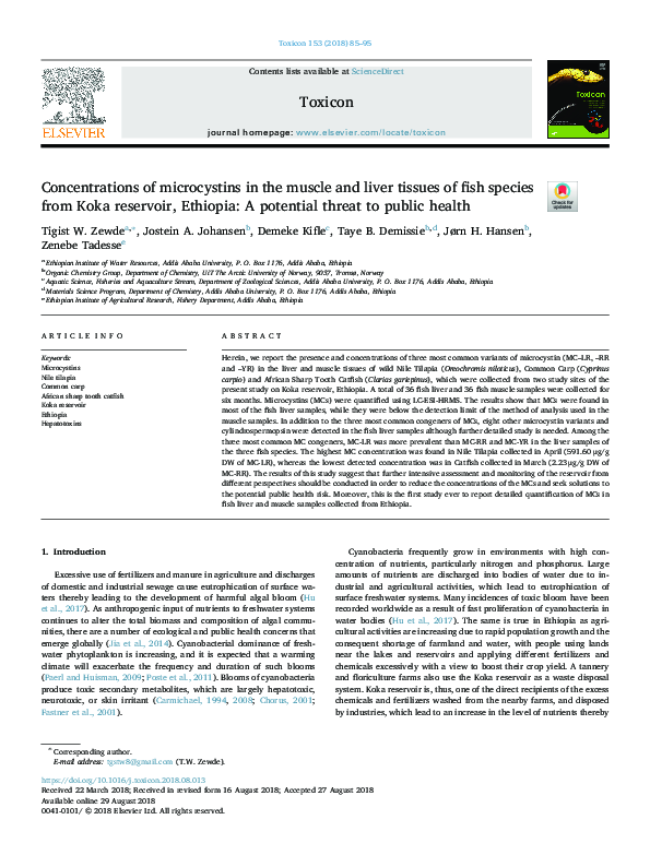 (PDF) Concentrations of microcystins in the muscle and liver tissues of ...