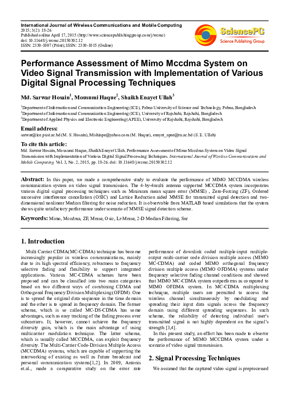 (PDF) Performance Assessment of Mimo Mccdma System on Video Signal ...
