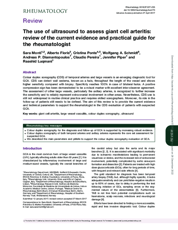 Pdf The Use Of Ultrasound To Assess Giant Cell Arteritis Review Of