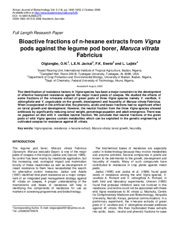 (PDF) Bioactive fractions of n-hexane extracts from Vigna pods against ...